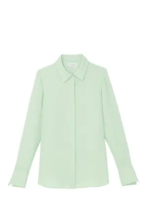 Lafayette 148 New York Silk Georgette Button-Front Blouse Green