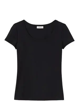 Lafayette 148 New York Cotton Rib Scoop-neck T-shirt - Black
