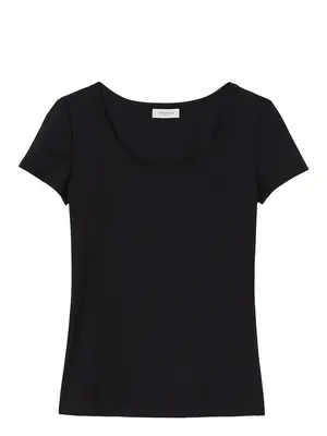 Lafayette 148 New York Cotton Rib Scoop Neck T-shirt - Black