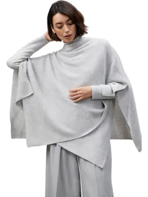 Lafayette 148 New York Cashmere Knit Wrap Poncho Grey