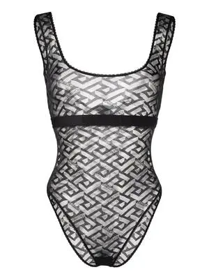 VERSACE La Greca Tulle Bodysuit