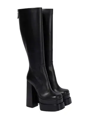 Versace Leather Platform Knee-high Boots - Black