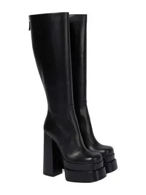 Versace Leather Platform Knee-high Boots - Black