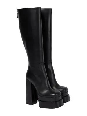Versace Leather Platform Knee-high Boots - Black