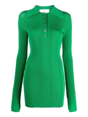 Remain Birger Christensen Ribbed Knit Polo Top - Green