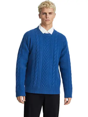 Everlane Felted Merino Cable-Knit Crew Neck Sweater Azure