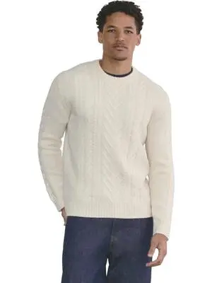 Everlane Felted Merino Cable-knit Crew Neck Sweater - Bone