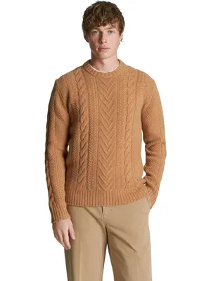 Everlane Felted Merino Cable-Knit Crew Neck Sweater Cappuccino