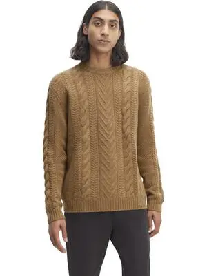 Everlane Felted Merino Cable-Knit Crew Neck Sweater Deep Camel
