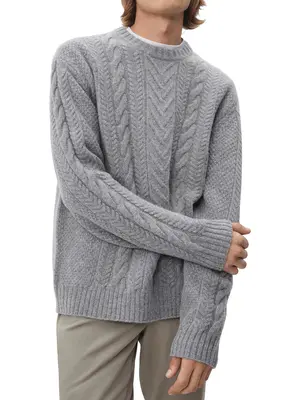 Everlane Felted Merino Cable-Knit Crew Neck Sweater Heathered Mid-grey
