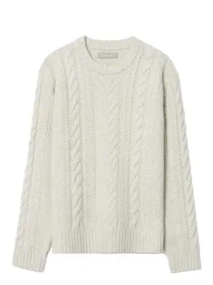 Everlane Felted Merino Cable-knit Crew Neck Sweater - Heathered Oat
