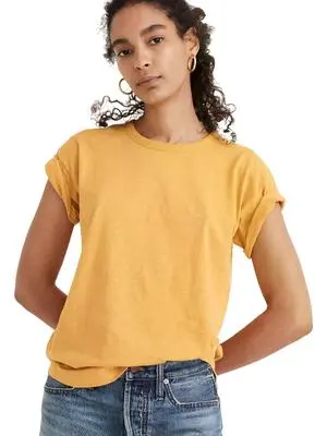 Madewell Whisper Cotton Ribbed Crewneck Tee Nectar Gold