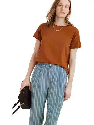 Madewell Whisper Cotton Ribbed Crewneck Tee Saddle Brown