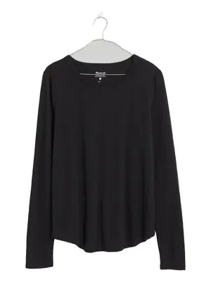 Madewell Whisper Cotton Ribbed Crewneck Long-sleeve T-shirt - True Black
