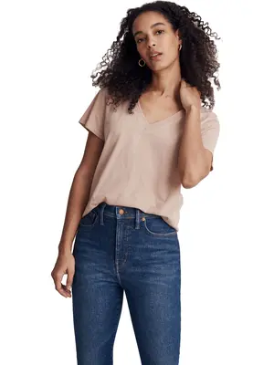 Madewell Whisper Cotton V-Neck Tee Sandstone