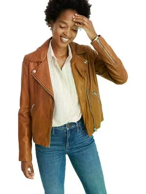 Madewell Washed Leather Motorcycle Jacket - Burnt Sienna