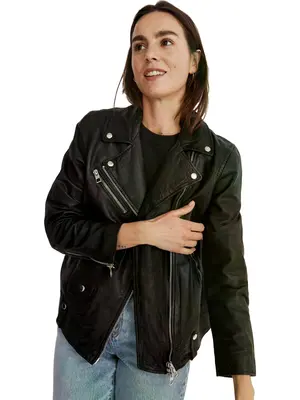 Madewell Washed Leather Motorcycle Jacket - True Black