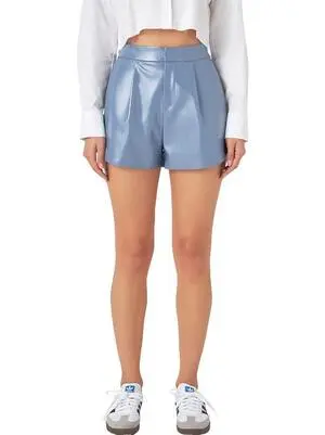 GREY LAB Faux Leather High-waist Shorts - Dusty Blue