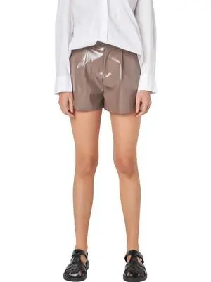 GREY LAB Faux Leather High-waist Shorts - Mocha