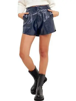 GREY LAB Faux Leather High-waist Shorts - Navy