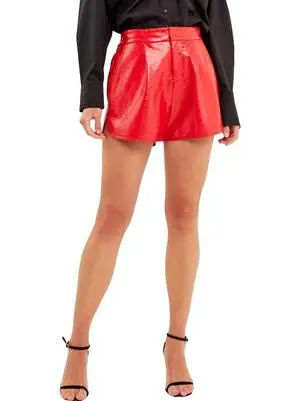 GREY LAB Faux Leather High-waist Shorts - Red