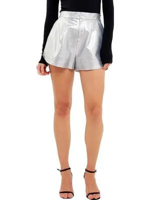 GREY LAB Grey Lab Faux Leather High-Waist Shorts Silver