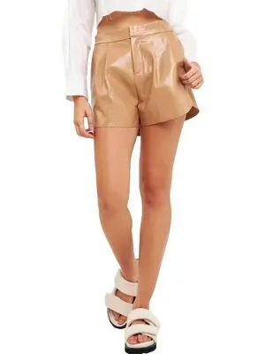 GREY LAB Faux Leather High-waist Shorts - Tan