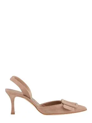Manolo Blahnik Beige Suede Slingback Pumps Beige