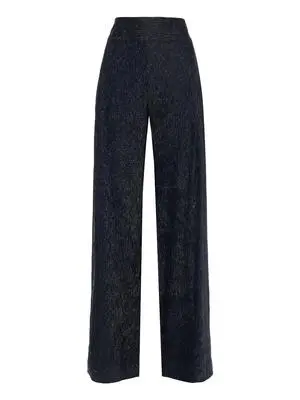 Roland Mouret Brunswick Metallic Plissé Silk-blend Georgette Wide-leg Pants - Midnight Blue