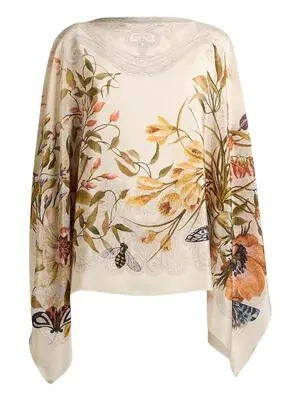 Etro Floral Silk Poncho - Multi Beige