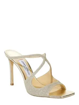 JIMMY CHOO Anise Glitter Strappy Sandals - Platinum Ice