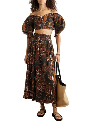 Mara Hoffman Net Sustain Juana Printed Tencel Lyocell Top - Brown
