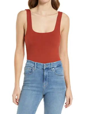 Good American Sculpting Modern Tank Bodysuit Brick001
