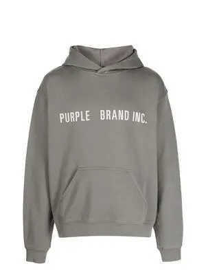 PURPLE BRAND Artifact-embroidered Long-sleeve Hoodie - Grey