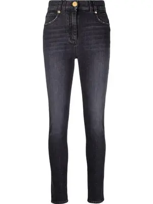 Balmain High-waisted Button-detail Denim Jeans - Black
