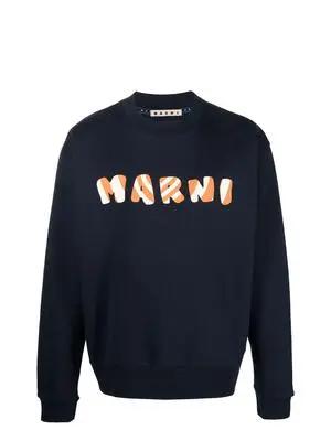 Marni Logo Embroidered Cotton Sweatshirt - Blue