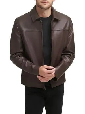 Cole Haan Smooth Lamb Leather Collared Jacket - Java