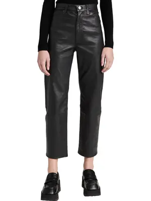 Sprwmn Straight Leg Leather Pants - Black