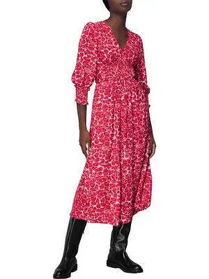 Whistles Clouded Leopard Shirred Dress - Pink/multi