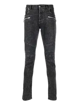Balmain Ribbed-knee Slim-fit Jeans - Black