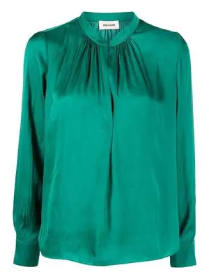 Zadig&Voltaire Emerald Satin Band Collar Blouse - Green
