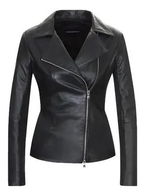Emporio Armani Nappa-lambskin Jacket With Jersey Inserts - Black