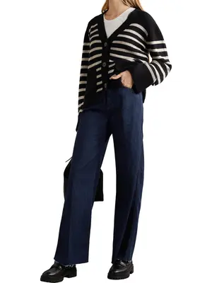 Veronica Beard Taylor High-Rise Wide-Leg Jeans Dark Denim