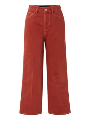 Veronica Beard Taylor High-Rise Wide-Leg Jeans Red
