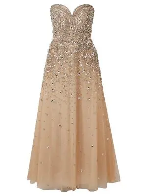Elie Saab Strapless Embellished Tulle Gown - Gold