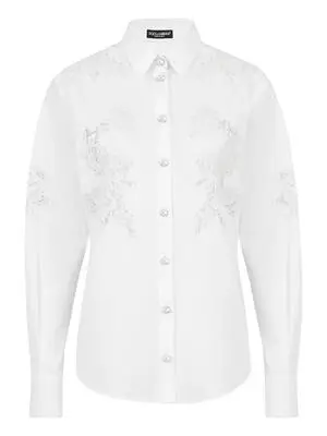 Dolce & Gabbana Poplin Shirt With Lace Openwork - White