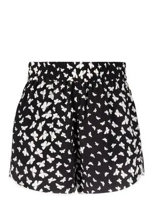 Red Valentino Butterfly-print Silk Shorts - Black
