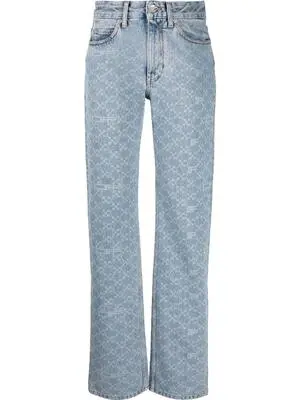 Off-White Monogram Print Straight Leg Jeans - Blue