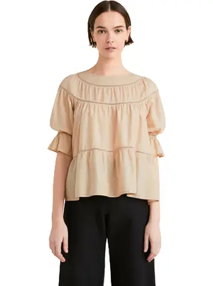 Merlette Merlette Sol Crochet-Trimmed Top Light Beige