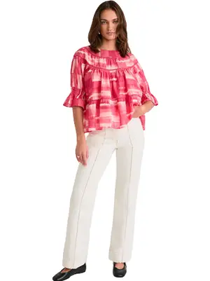 Merlette Merlette Sol Crochet-Trimmed Top Pink Patchwork Print